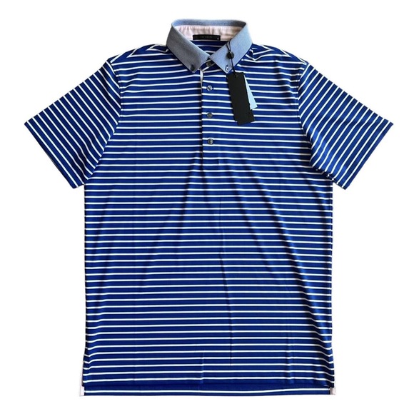 Greyson | Shirts | Greyson Golf Nwt Bluewhite Striped Altoona Short Sleeve Polo Shirt Large L ...